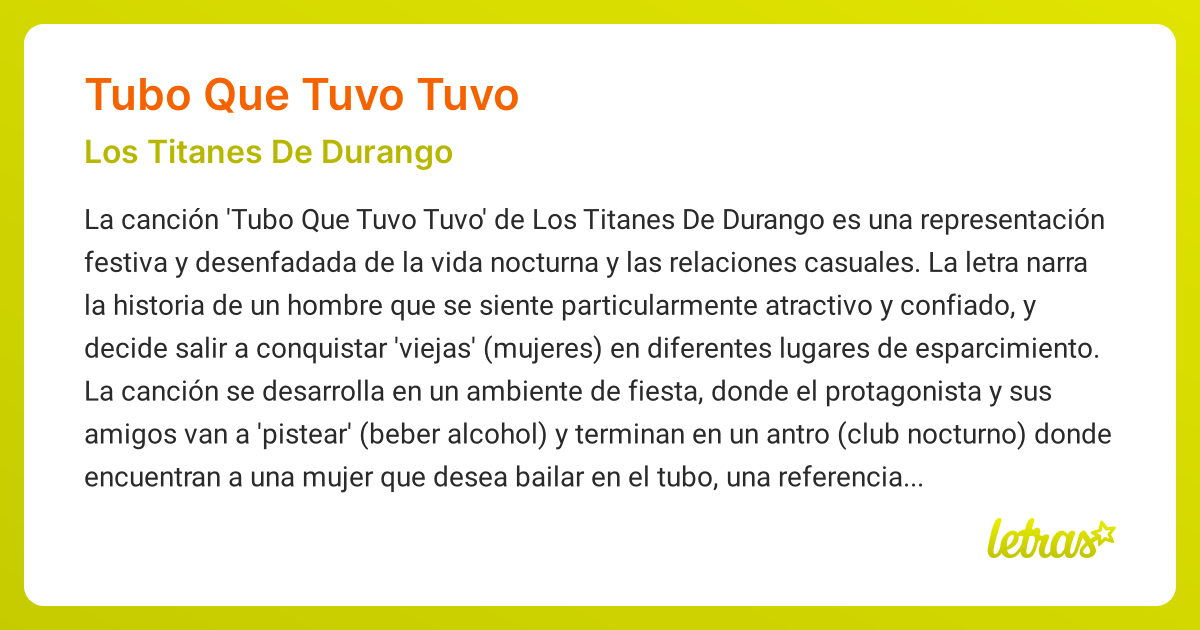 Significado de la canción TUBO QUE TUVO TUVO (Los Titanes De Durango ...