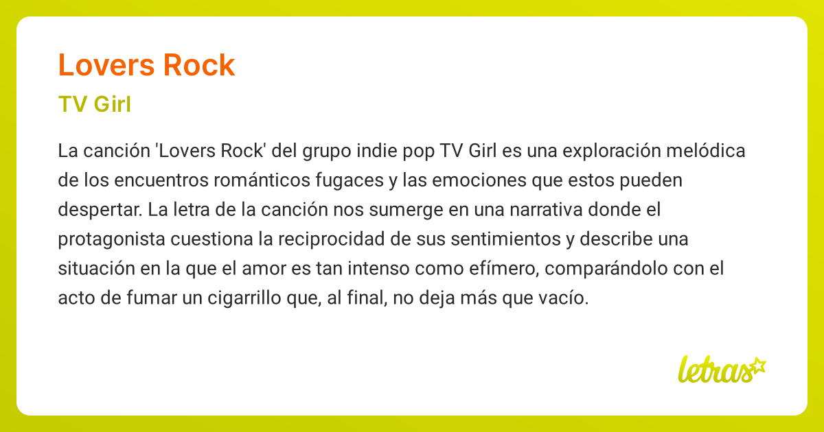 Significado de la canción LOVERS ROCK (TV Girl) - LETRAS.COM