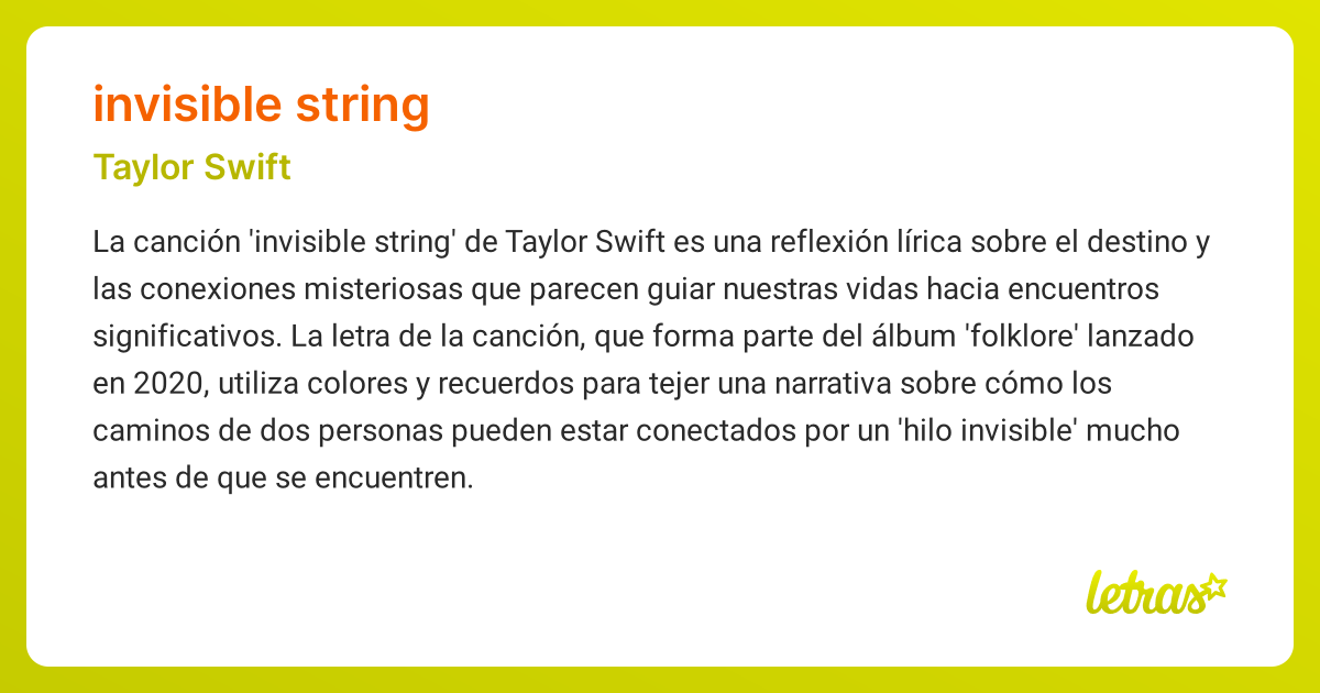Significado de la canción INVISIBLE STRING (Taylor Swift) - LETRAS.COM