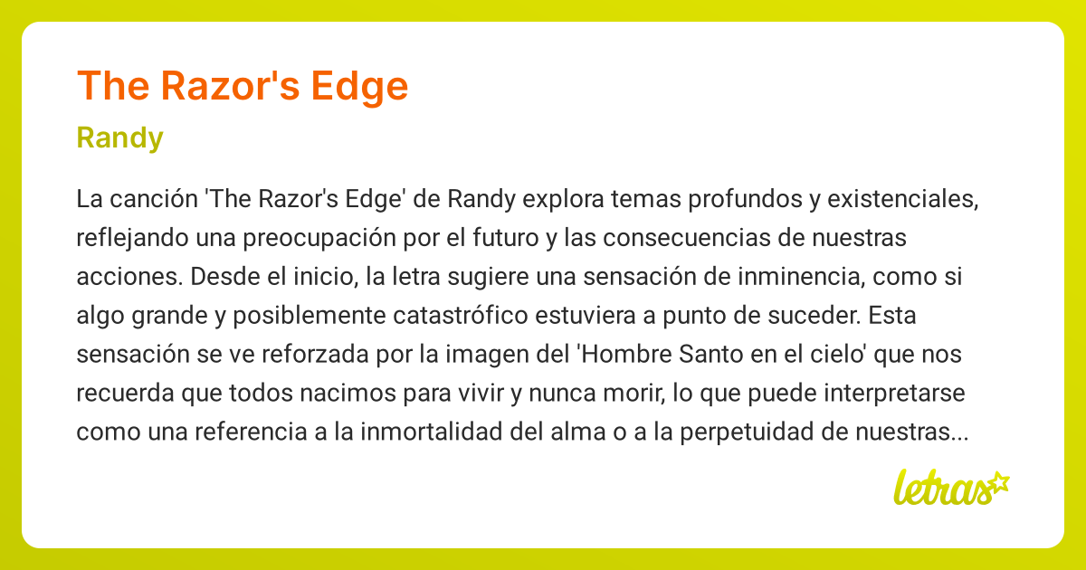 Significado de la canción THE RAZOR'S EDGE (Randy) - LETRAS.COM