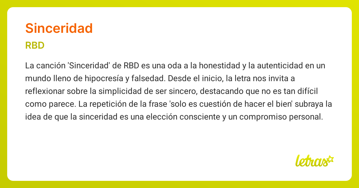 Significado de la canción SINCERIDAD (RBD) - LETRAS.COM