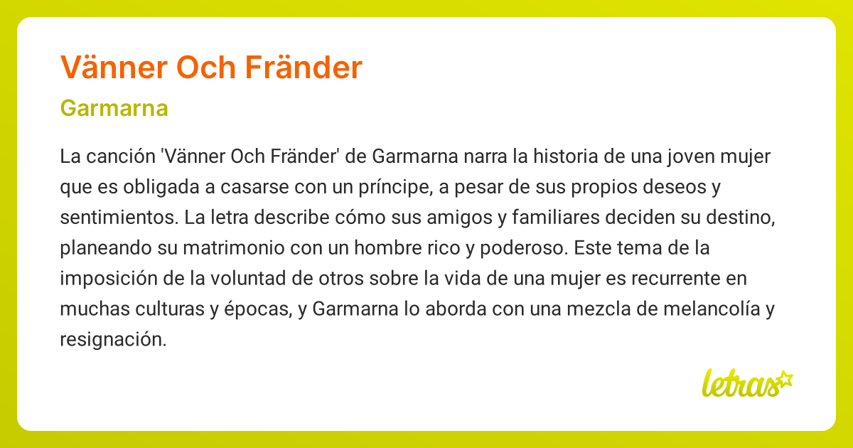 Significado de la canción VÄNNER OCH FRÄNDER (Garmarna) - LETRAS.COM