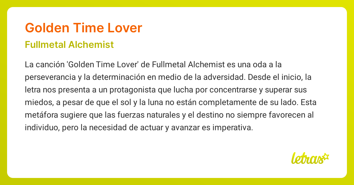 Significado de la canción GOLDEN TIME LOVER (Fullmetal Alchemist ...
