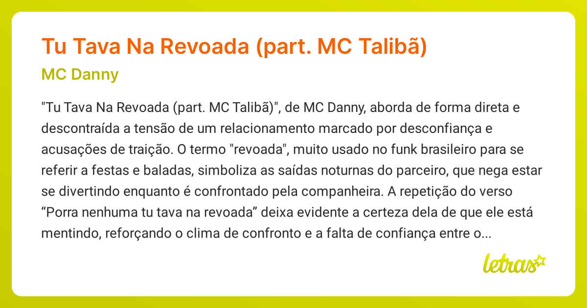 Significado da música Tu Tava Na Revoada (part. MC Talibã) (MC Danny ...