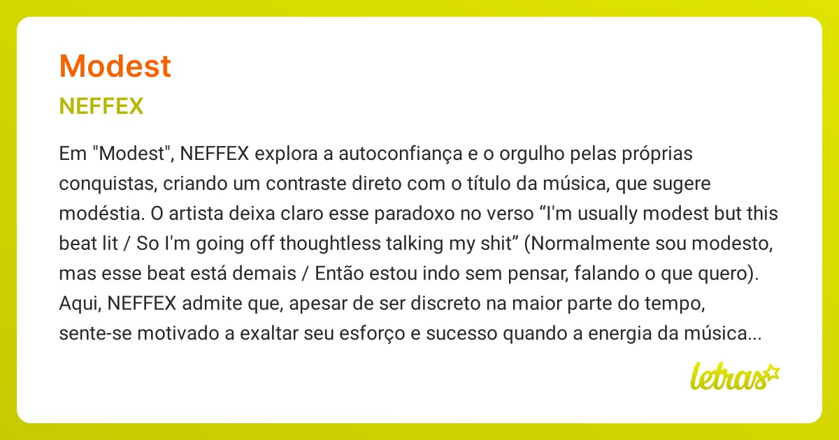 Significado da música MODEST (NEFFEX) - LETRAS.MUS.BR