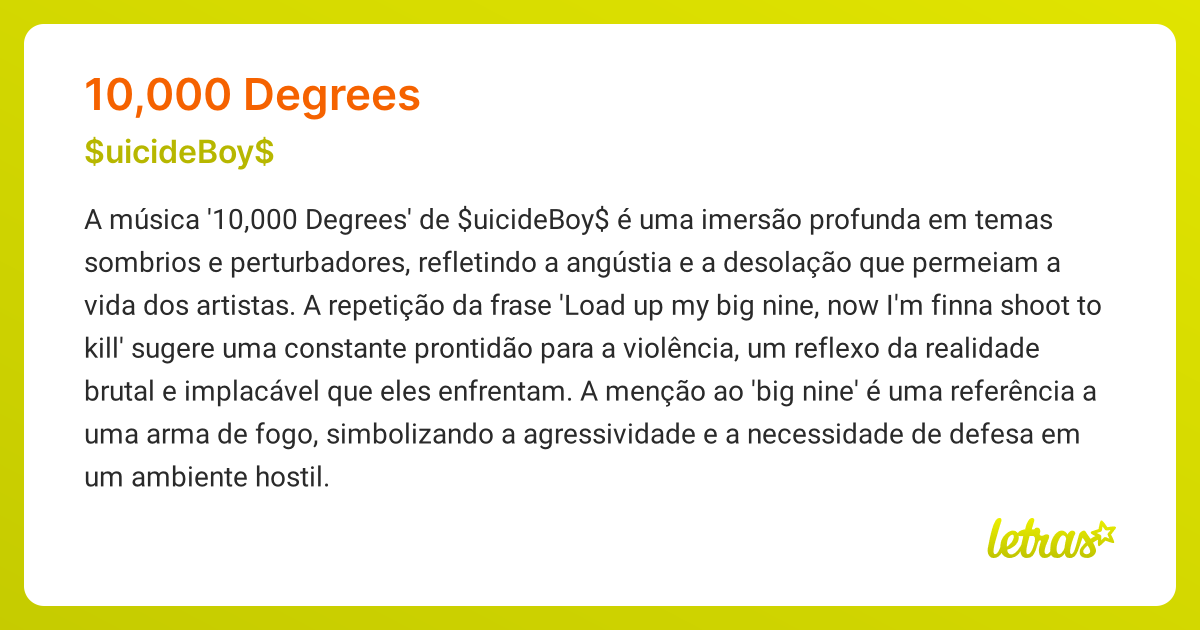 Significado da música 10,000 DEGREES ($uicideBoy$) - LETRAS.MUS.BR