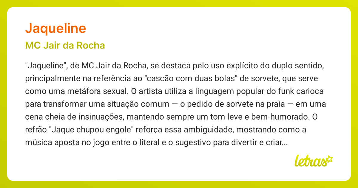 Significado da música JAQUELINE (MC Jair da Rocha) - LETRAS.MUS.BR