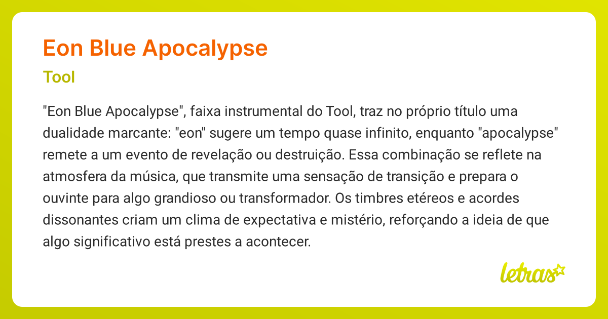 Significado da música EON BLUE APOCALYPSE (Tool) - LETRAS.MUS.BR