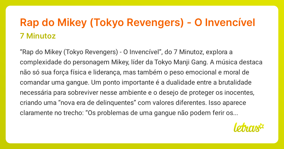 Significado da música Rap do Mikey (Tokyo Revengers) - O Invencível (7 ...