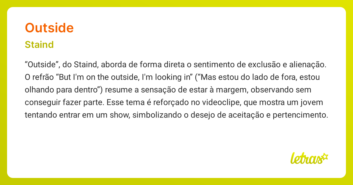 Significado da música OUTSIDE (Staind) - LETRAS.MUS.BR
