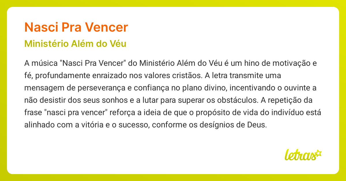 Significado da música NASCI PRA VENCER (Ministério Além do Véu ...