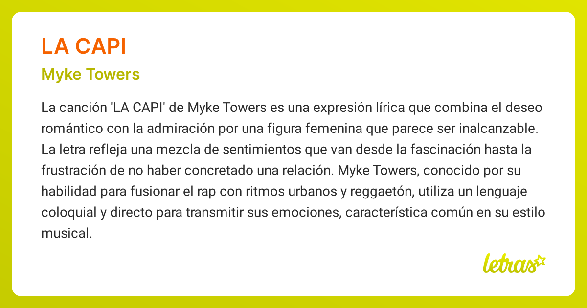 Significado de la canción LA CAPI (Myke Towers) - LETRAS.COM