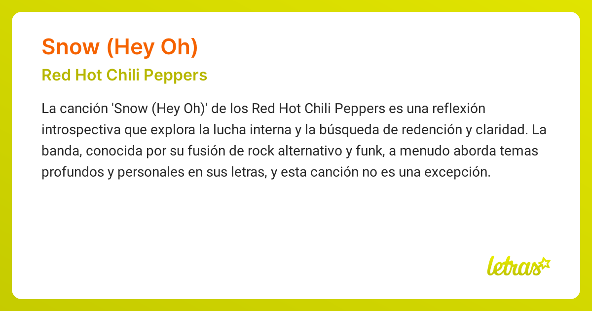 Significado de la canción SNOW (HEY OH) (Red Hot Chili Peppers ...