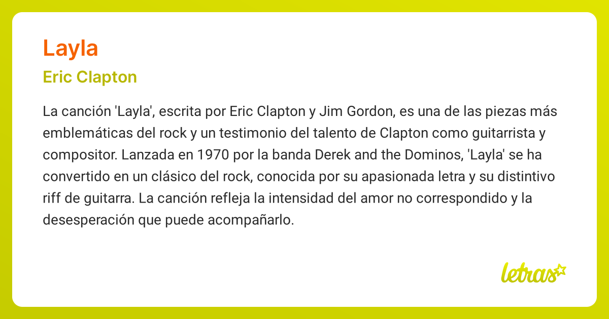 Significado de la canción LAYLA (Eric Clapton) - LETRAS.COM