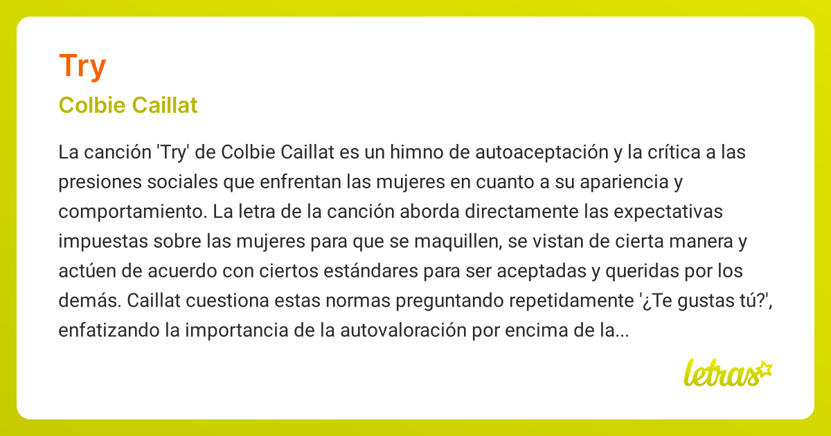Significado de la canción TRY (Colbie Caillat) - LETRAS.COM