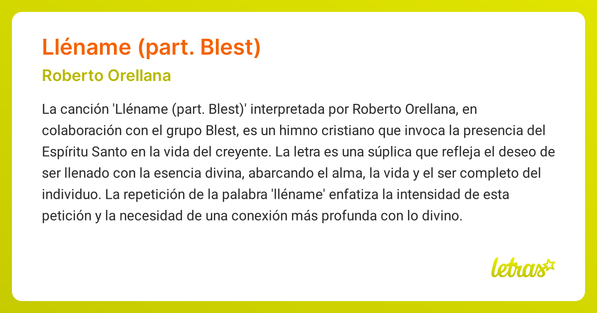 Significado de la canción LLÉNAME (PART. BLEST) (Roberto Orellana ...