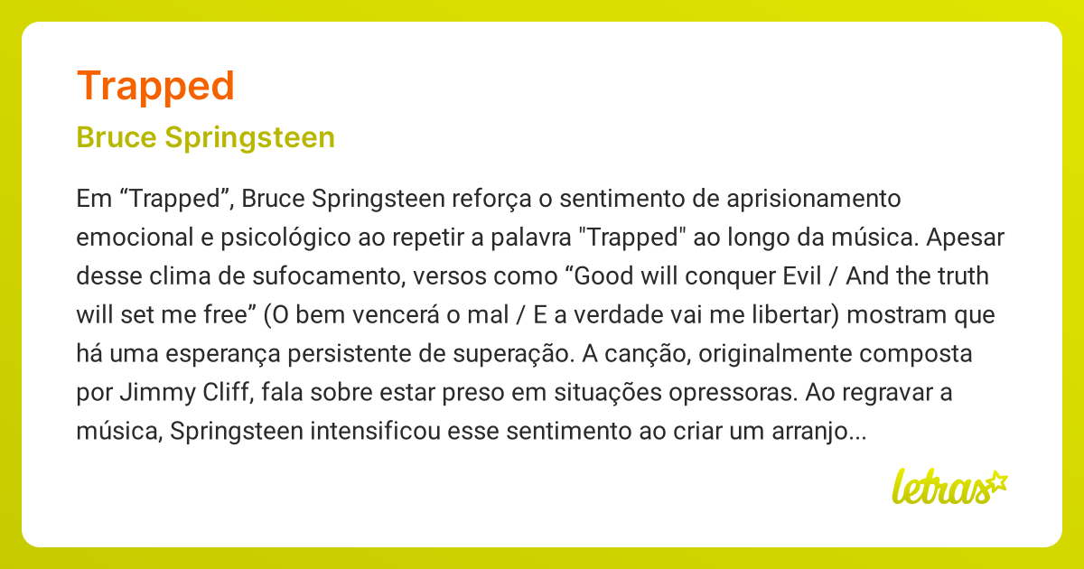 Significado da música TRAPPED (Bruce Springsteen) - LETRAS.MUS.BR