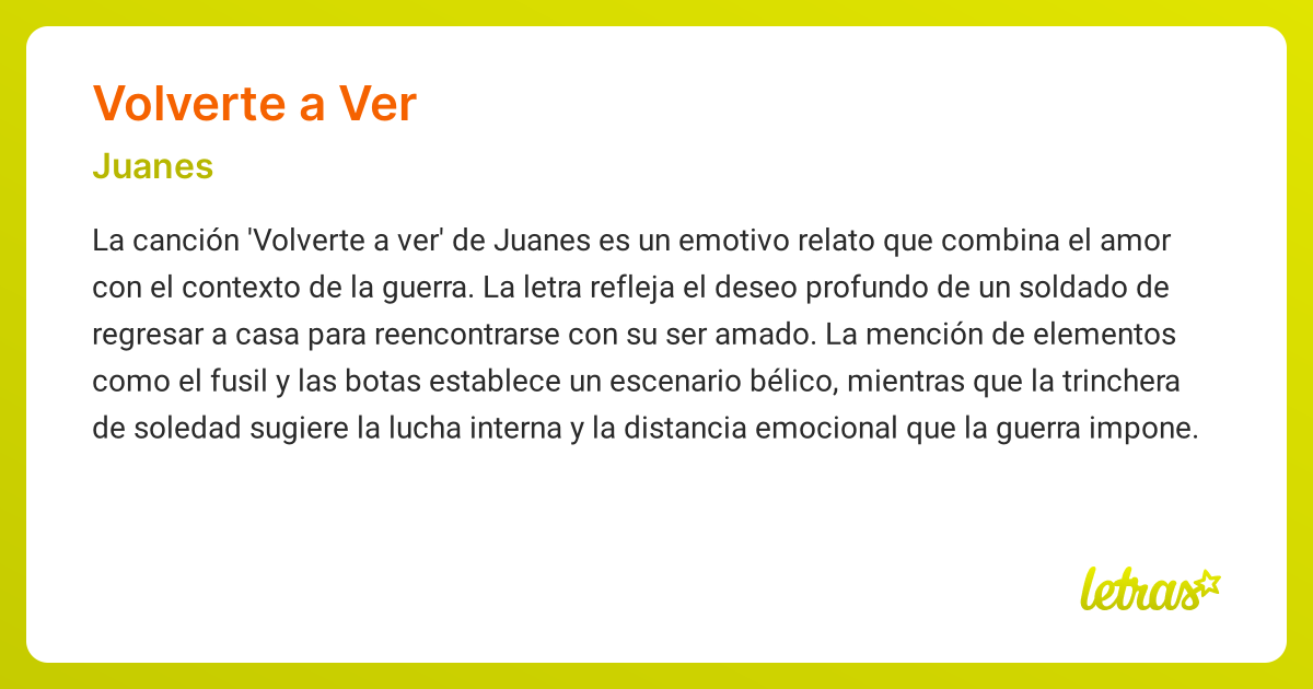 Significado de la canción VOLVERTE A VER (Juanes) - LETRAS.COM