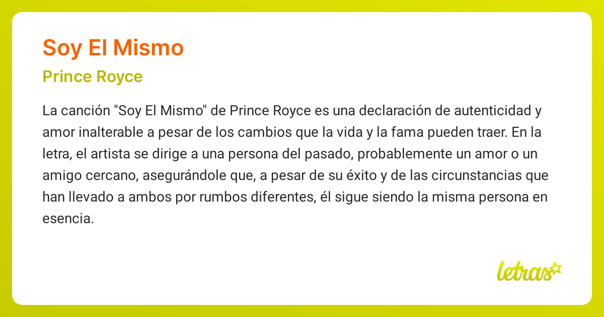 Significado de la canción SOY EL MISMO (Prince Royce) - LETRAS.COM