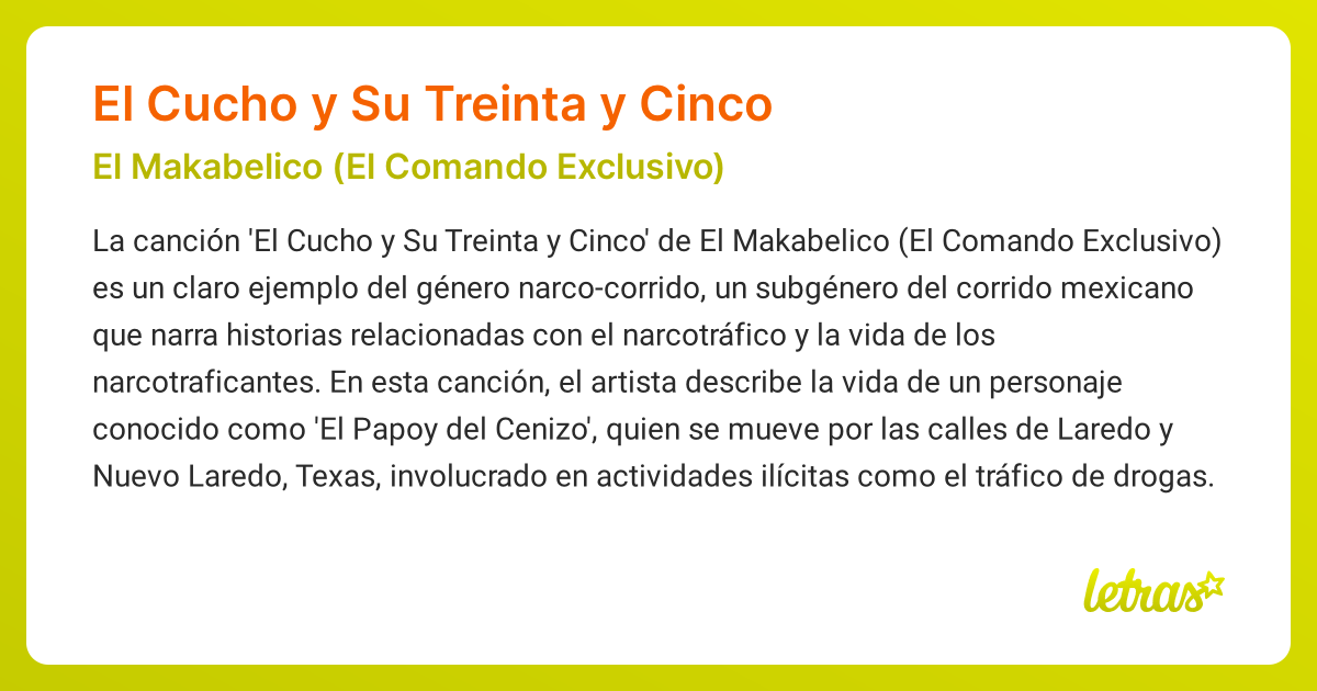 Significado de la canción EL CUCHO Y SU TREINTA Y CINCO (El Makabelico ...