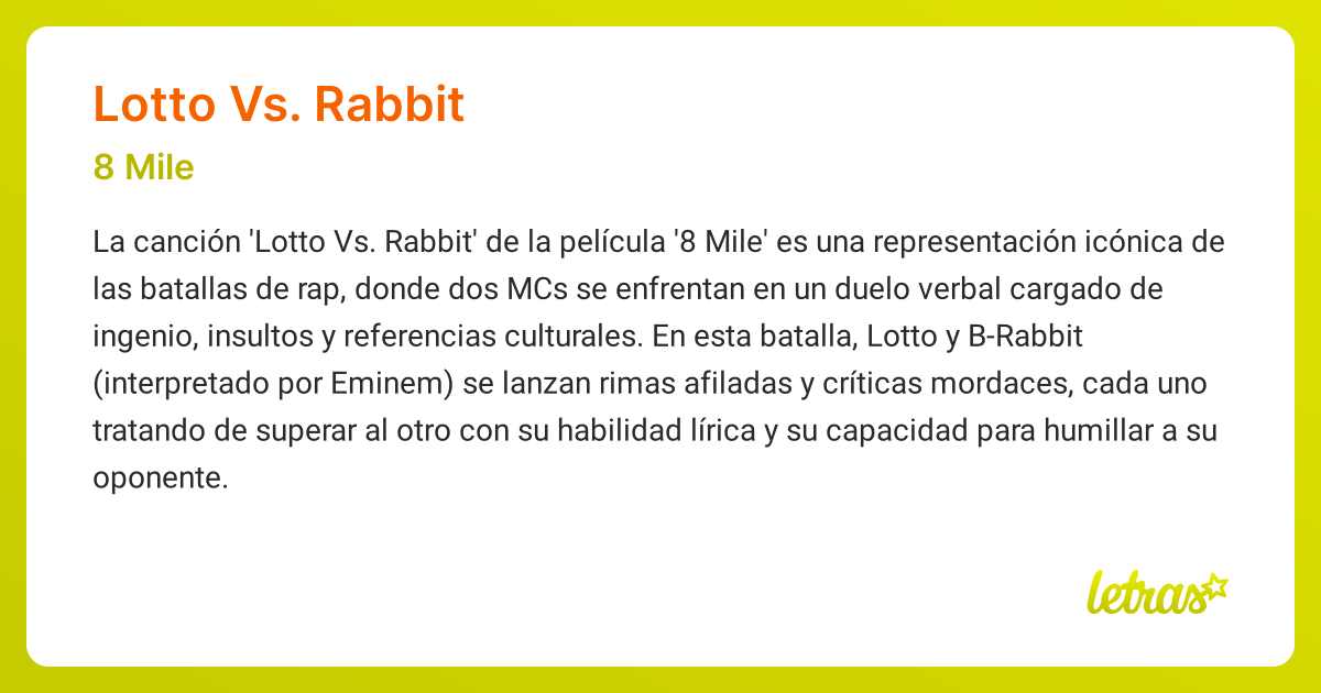 Significado de la canción LOTTO VS. RABBIT (8 Mile) - LETRAS.COM