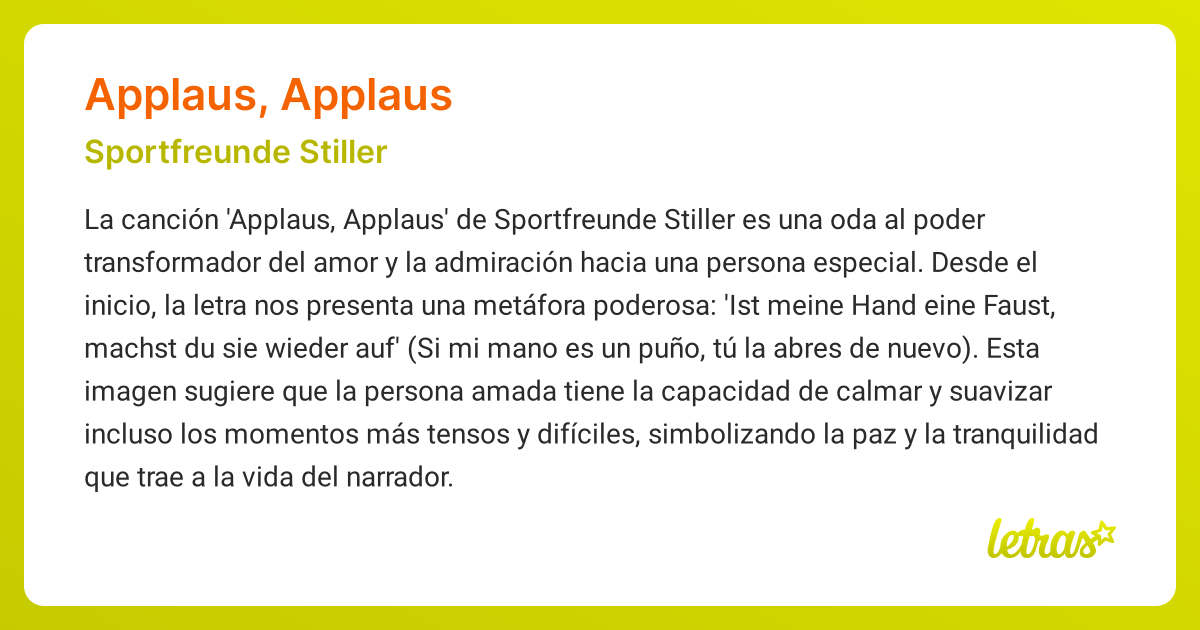 Significado de la canción APPLAUS, APPLAUS (Sportfreunde Stiller ...