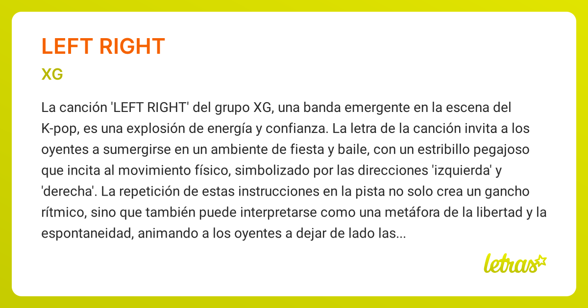 Significado de la canción LEFT RIGHT (XG) - LETRAS.COM