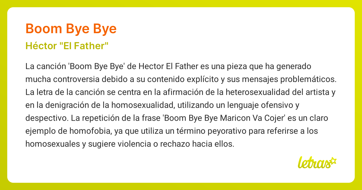 Significado de la canción BOOM BYE BYE (Héctor "El Father") - LETRAS.COM