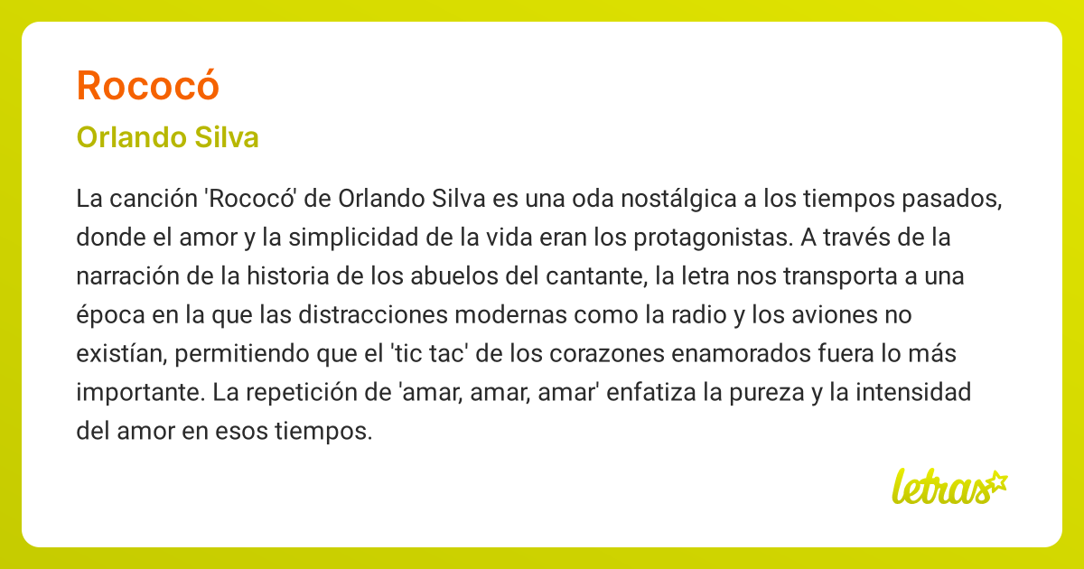 Significado de la canción ROCOCÓ (Orlando Silva) - LETRAS.COM