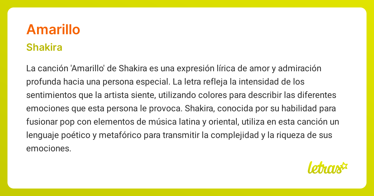 Significado de la canción AMARILLO (Shakira) - LETRAS.COM