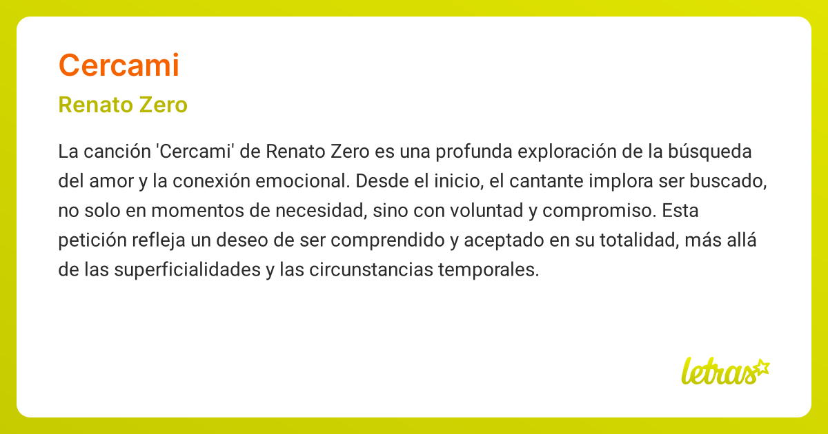 Significado de la canción CERCAMI (Renato Zero) - LETRAS.COM