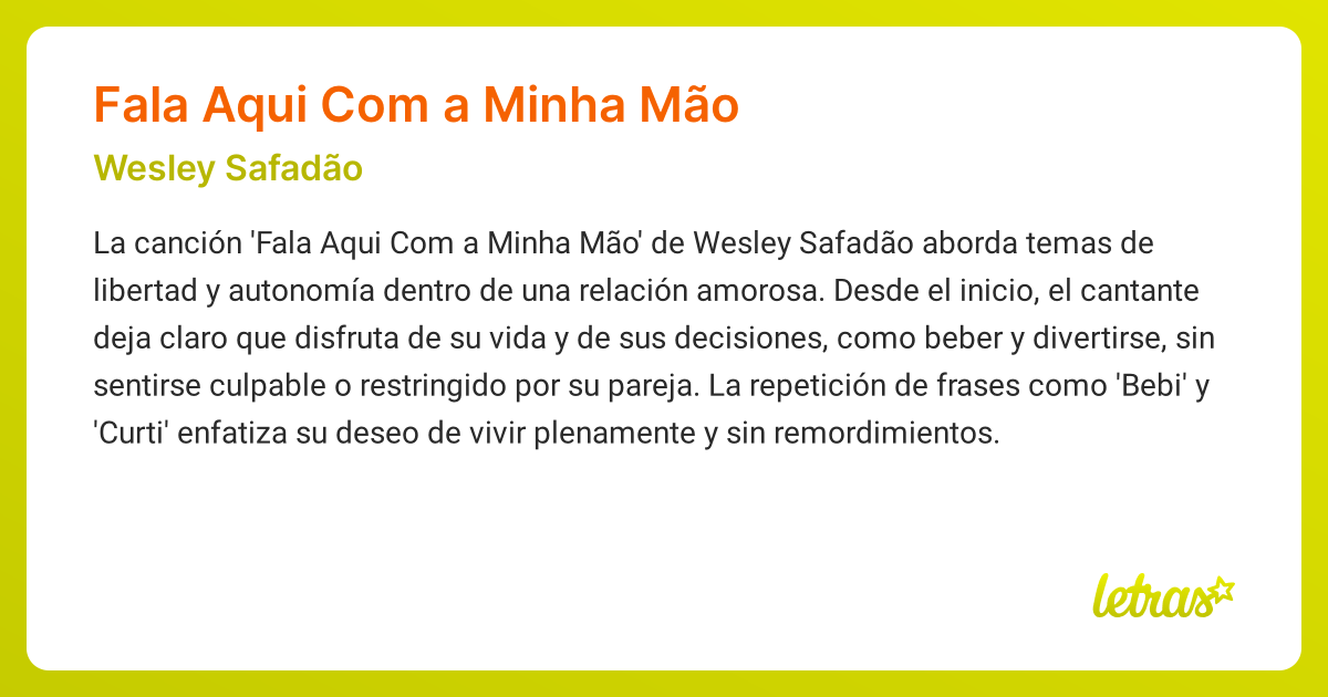 Significado de la canción FALA AQUI COM A MINHA MÃO (Wesley Safadão ...