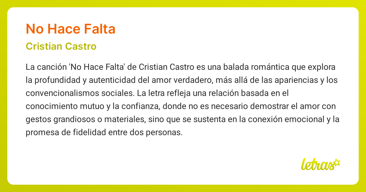 Significado de la canción NO HACE FALTA (Cristian Castro) - LETRAS.COM