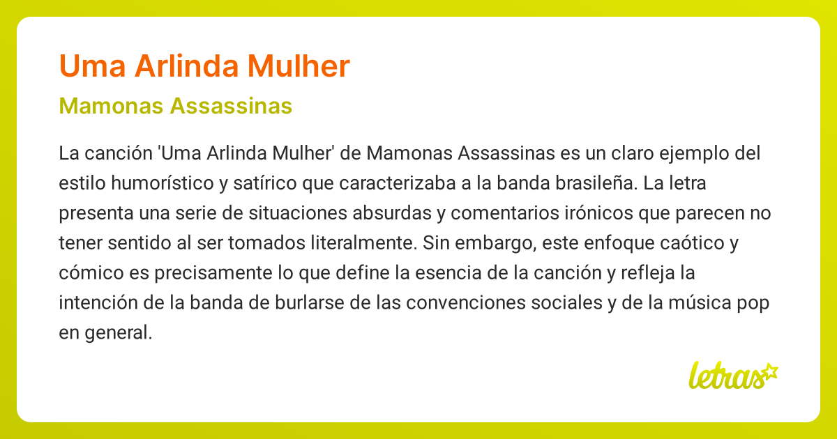 Significado de la canción UMA ARLINDA MULHER (Mamonas Assassinas ...