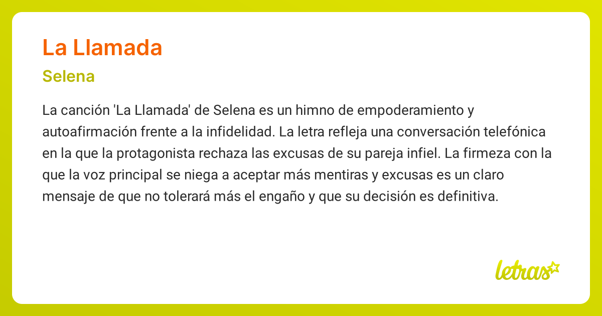 Significado de la canción LA LLAMADA (Selena) - LETRAS.COM