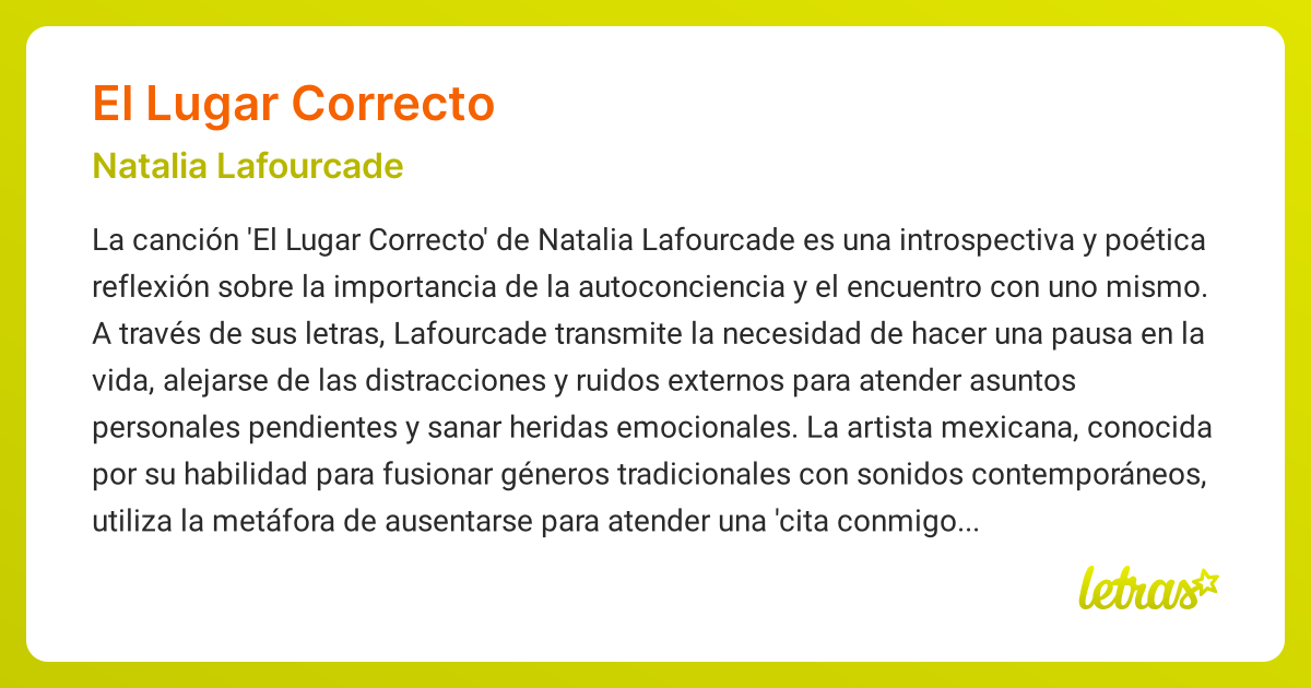 Significado de la canción EL LUGAR CORRECTO (Natalia Lafourcade ...