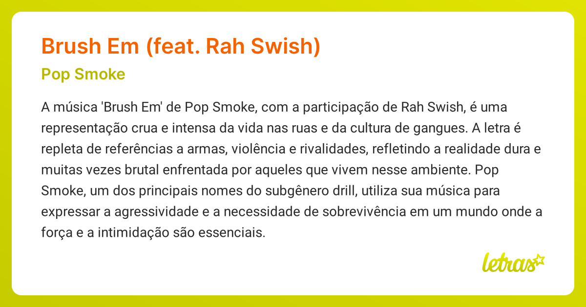 Significado da música BRUSH EM (FEAT. RAH SWISH) (Pop Smoke) - LETRAS ...
