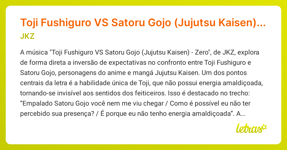 Significado da música Toji Fushiguro VS Satoru Gojo (Jujutsu Kaisen ...