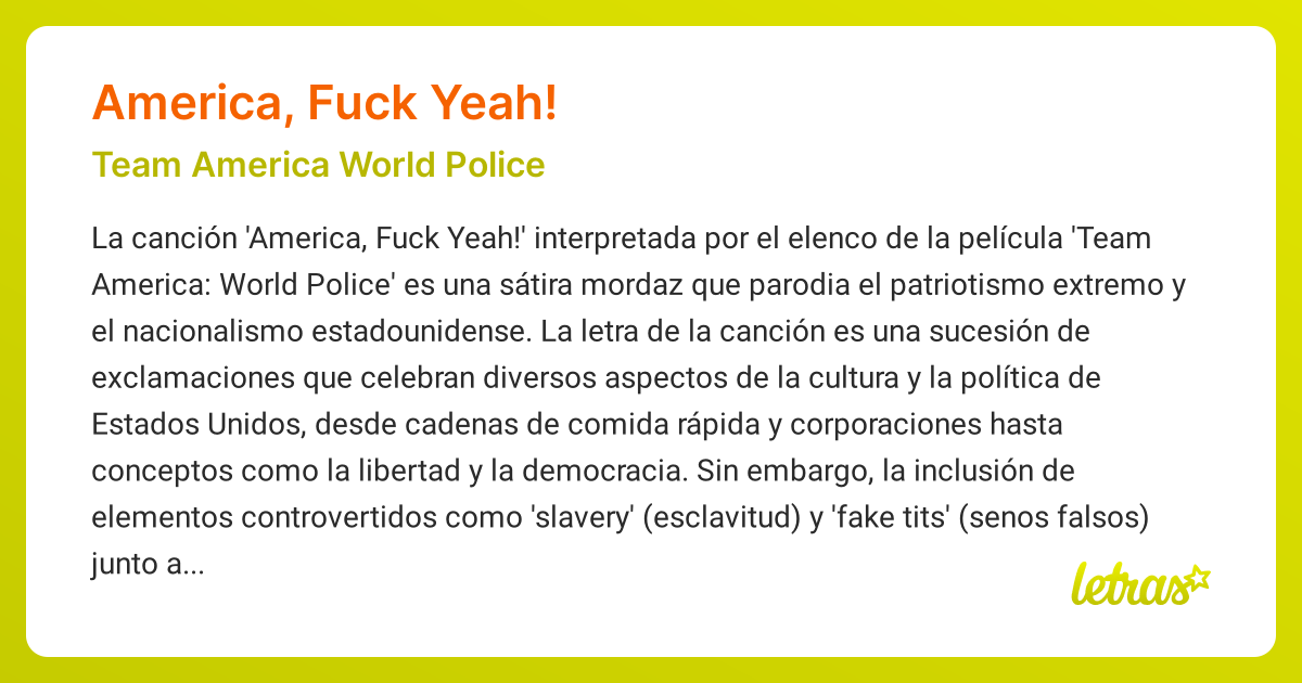 Significado de la canción AMERICA, FUCK YEAH! (Team America World ...