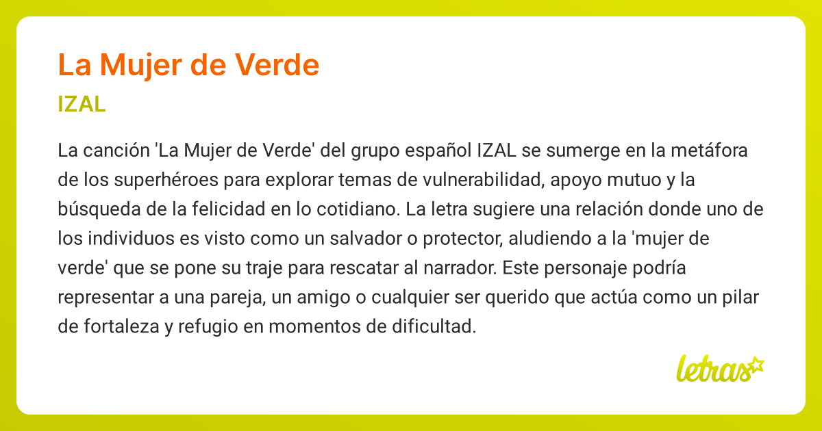 Significado de la canción LA MUJER DE VERDE (IZAL) - LETRAS.COM