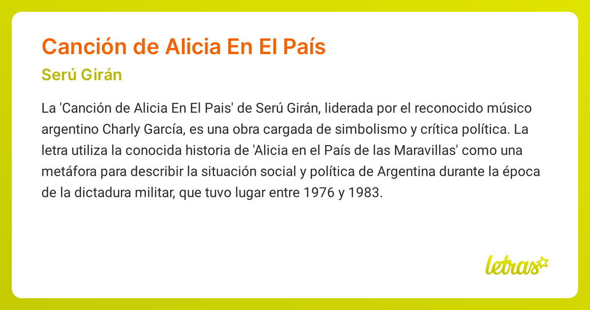 Significado de la canción CANCIÓN DE ALICIA EN EL PAÍS (Serú Girán ...