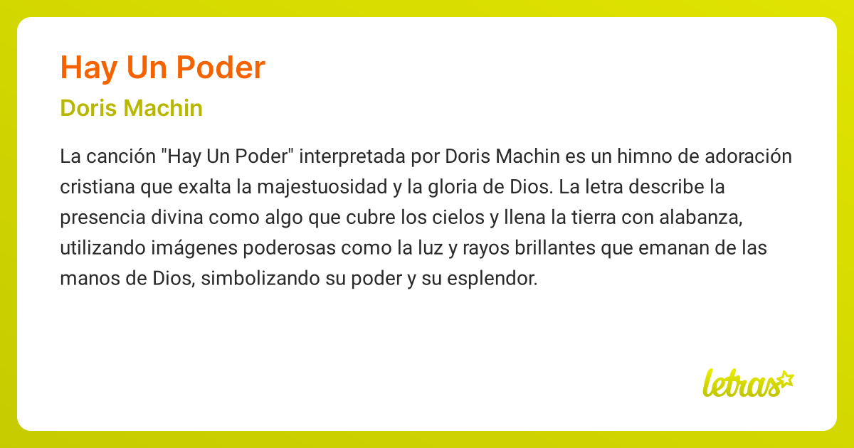 Significado de la canción HAY UN PODER (Doris Machin) - LETRAS.COM