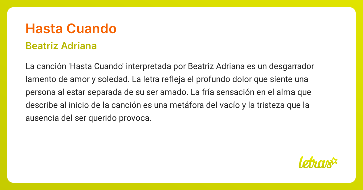 Significado de la canción HASTA CUANDO (Beatriz Adriana) - LETRAS.COM