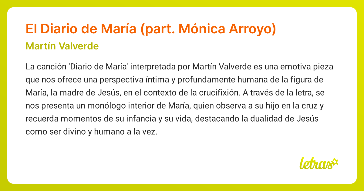 Significado de la canción El Diario de María (part. Mónica Arroyo ...