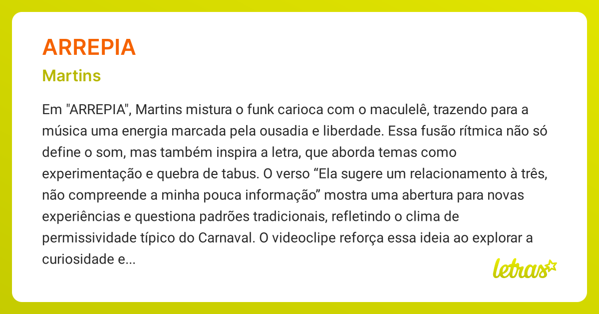 Significado da música ARREPIA (Martins) - LETRAS.MUS.BR