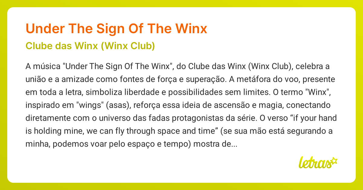 Significado da música UNDER THE SIGN OF THE WINX (Clube das Winx (Winx ...