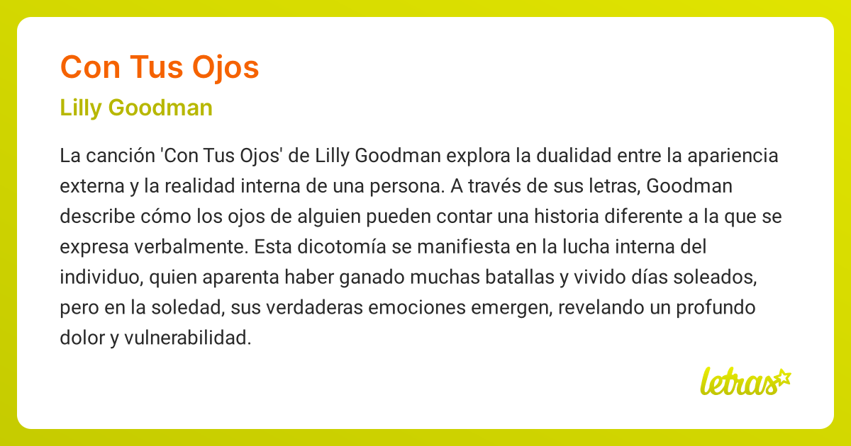 Significado de la canción CON TUS OJOS (Lilly Goodman) - LETRAS.COM