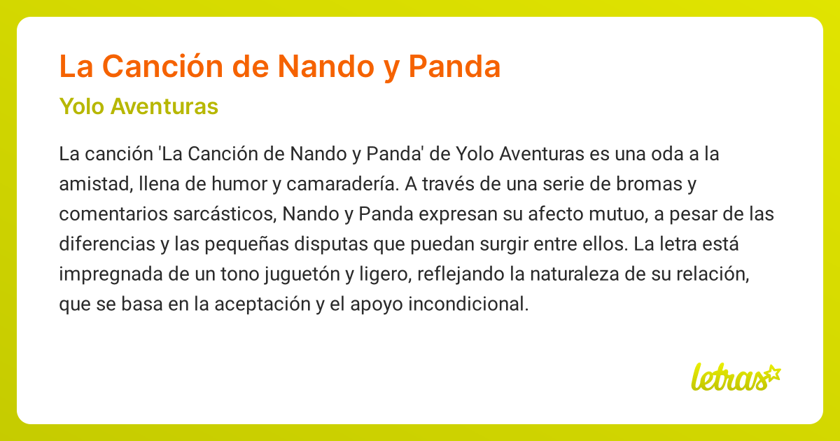 Significado de la canción LA CANCIÓN DE NANDO Y PANDA (Yolo Aventuras ...