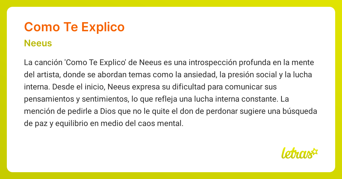 Significado de la canción COMO TE EXPLICO (Neeus) - LETRAS.COM