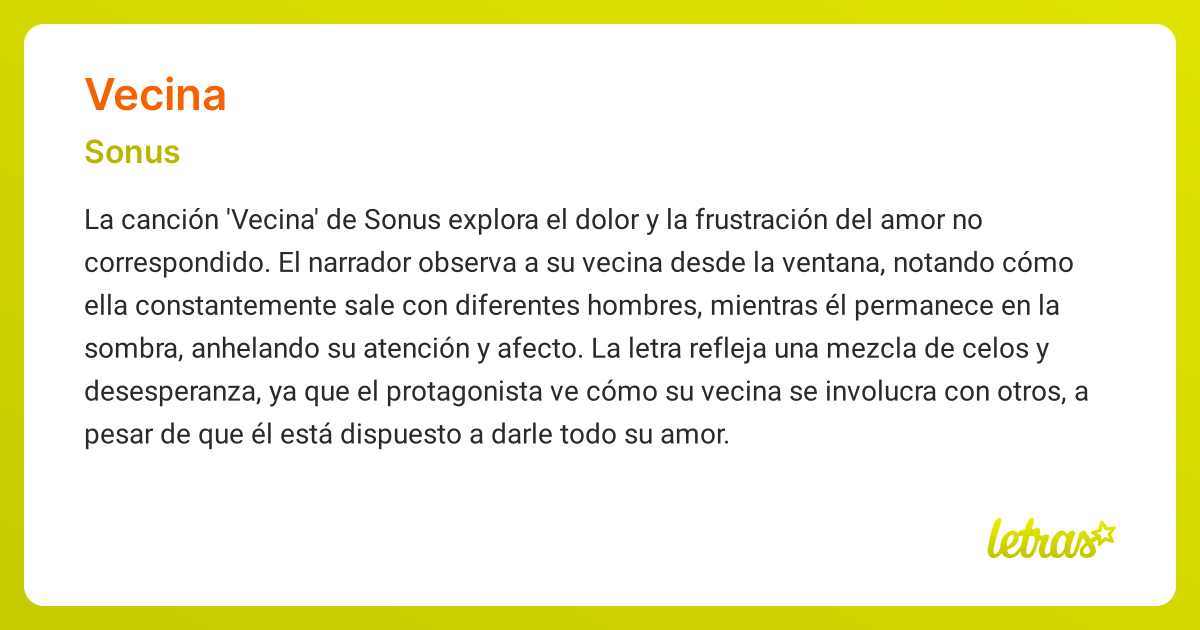 Significado de la canción VECINA (Sonus) - LETRAS.COM